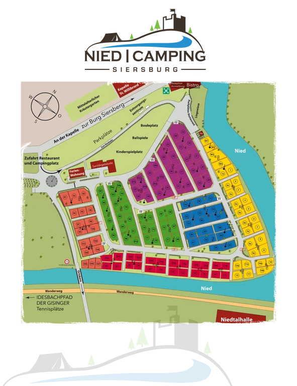 Der Campingplatz direkt an der Nied